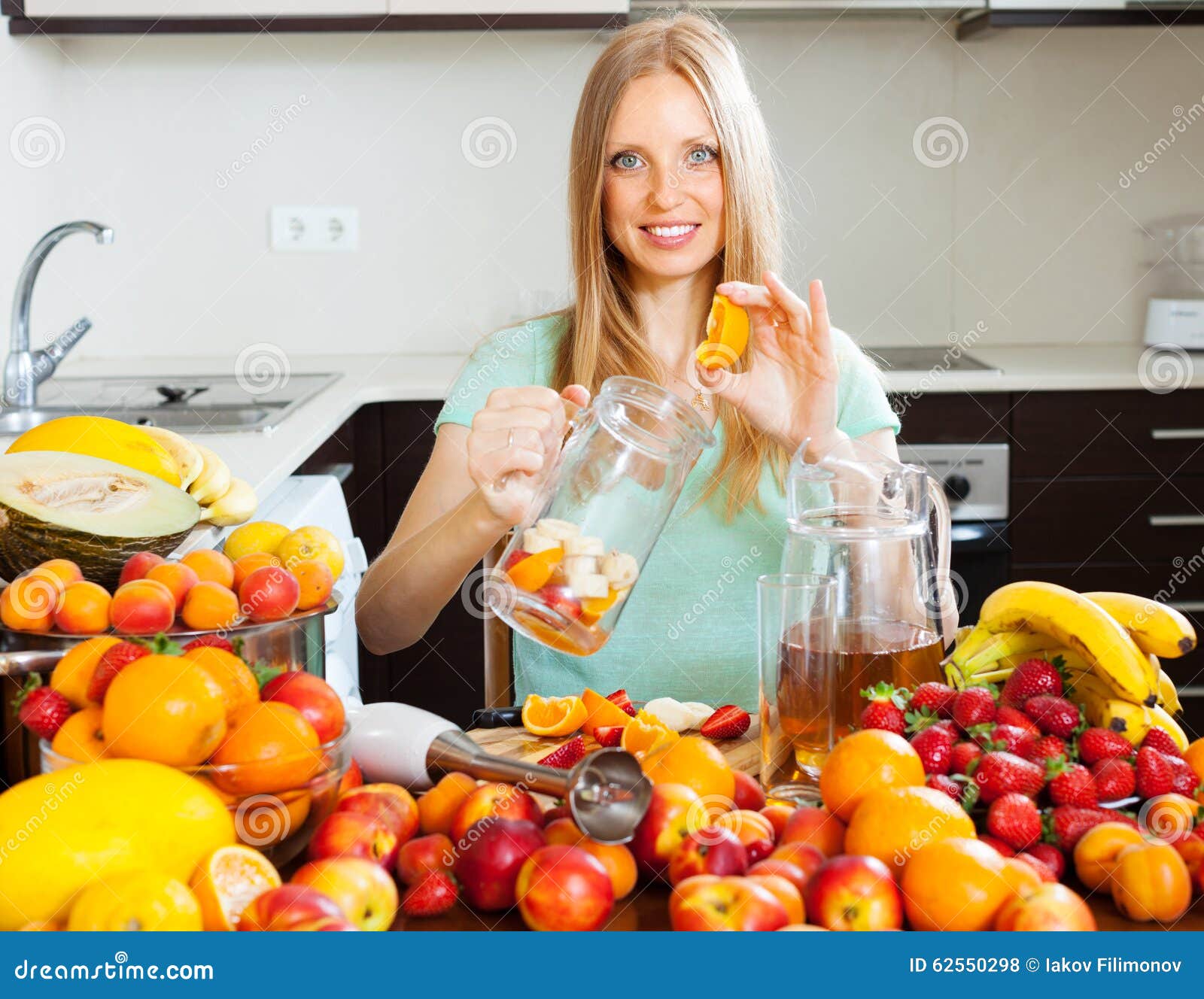 Woman Making Fresh Beverages from Fruits Stock Photo - Image of melons ...