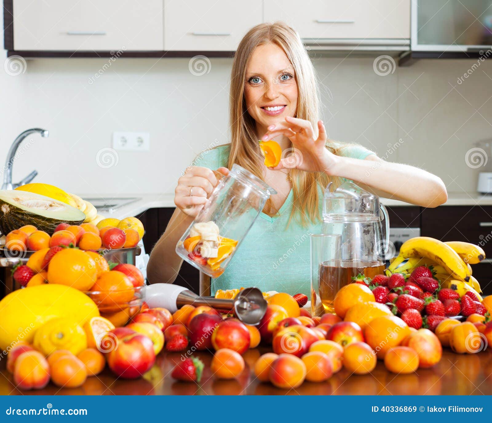 Woman Making Fruits Beverages Stock Image - Image of freshness, melons ...