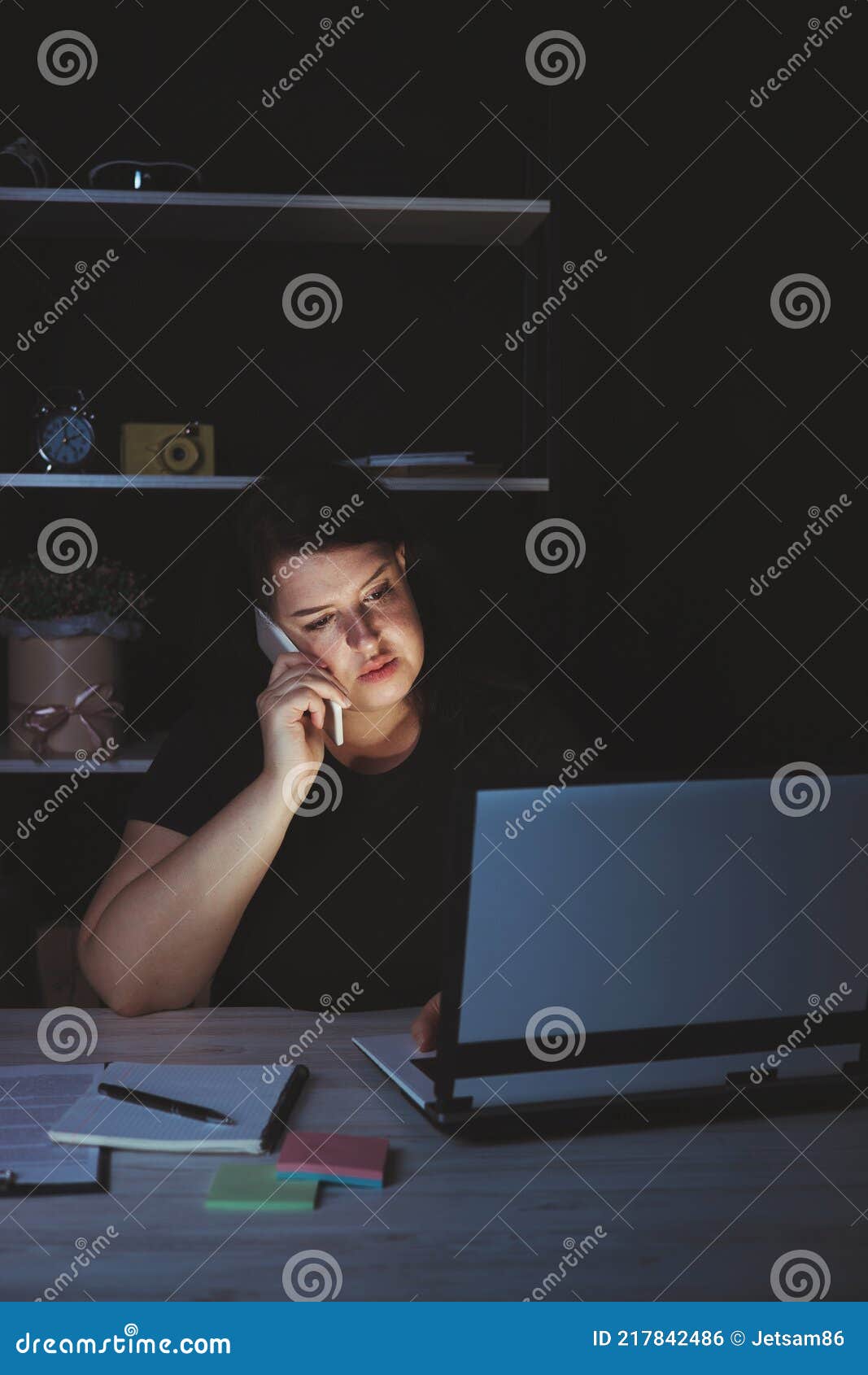Woman Making Important Call Late in the Night Stock Photo - Image of ...