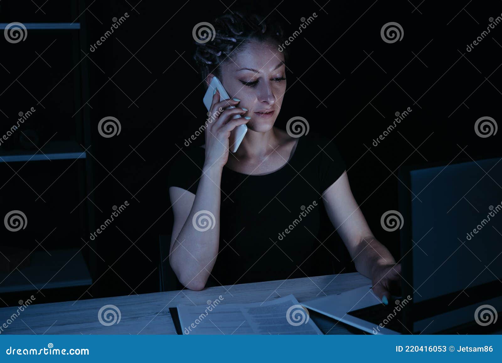 Woman Making Important Call Late in the Night Stock Image - Image of ...