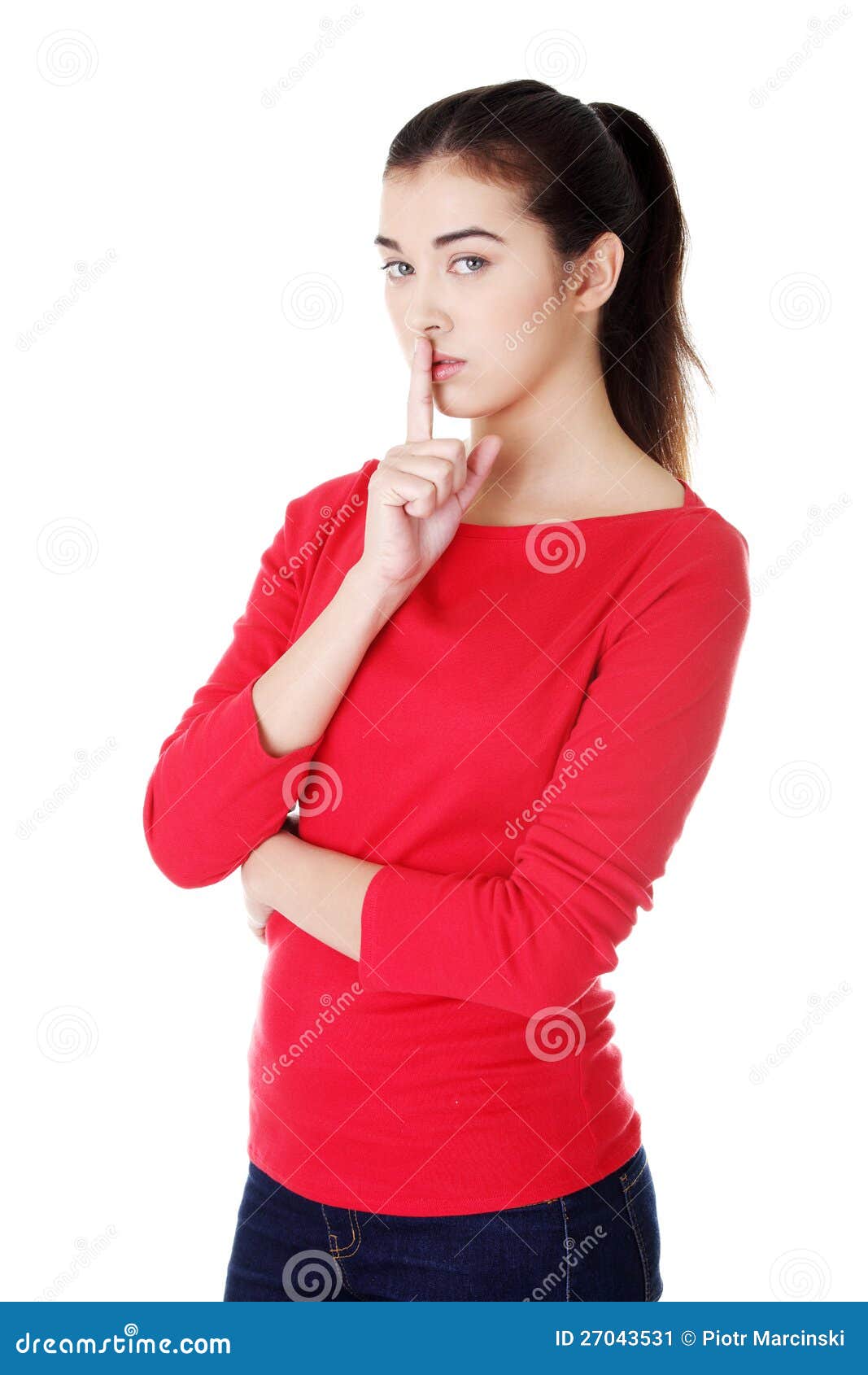 Woman Making a Keep it Quiet Gesture Stock Image - Image of girl ...