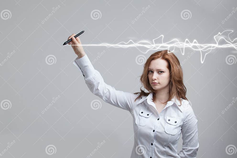 Woman Making Magic Effect - Flash Lightning. the Concept of Copywriting ...