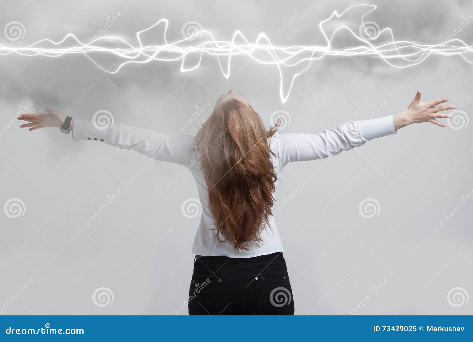 Woman Making Magic Effect - Flash Lightning. the Concept of Electricity ...