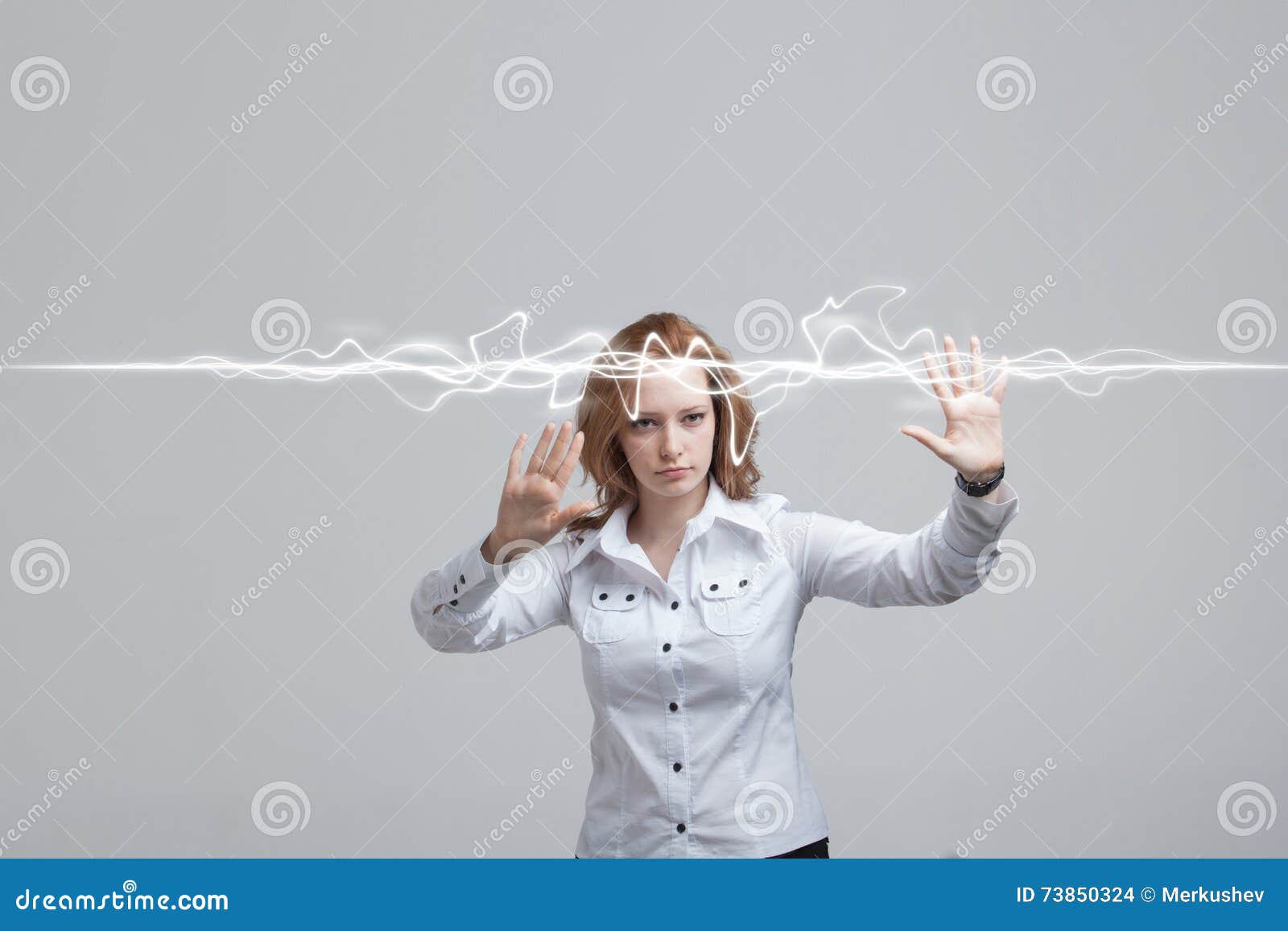 Woman Making Magic Effect - Flash Lightning. the Concept of Electricity ...