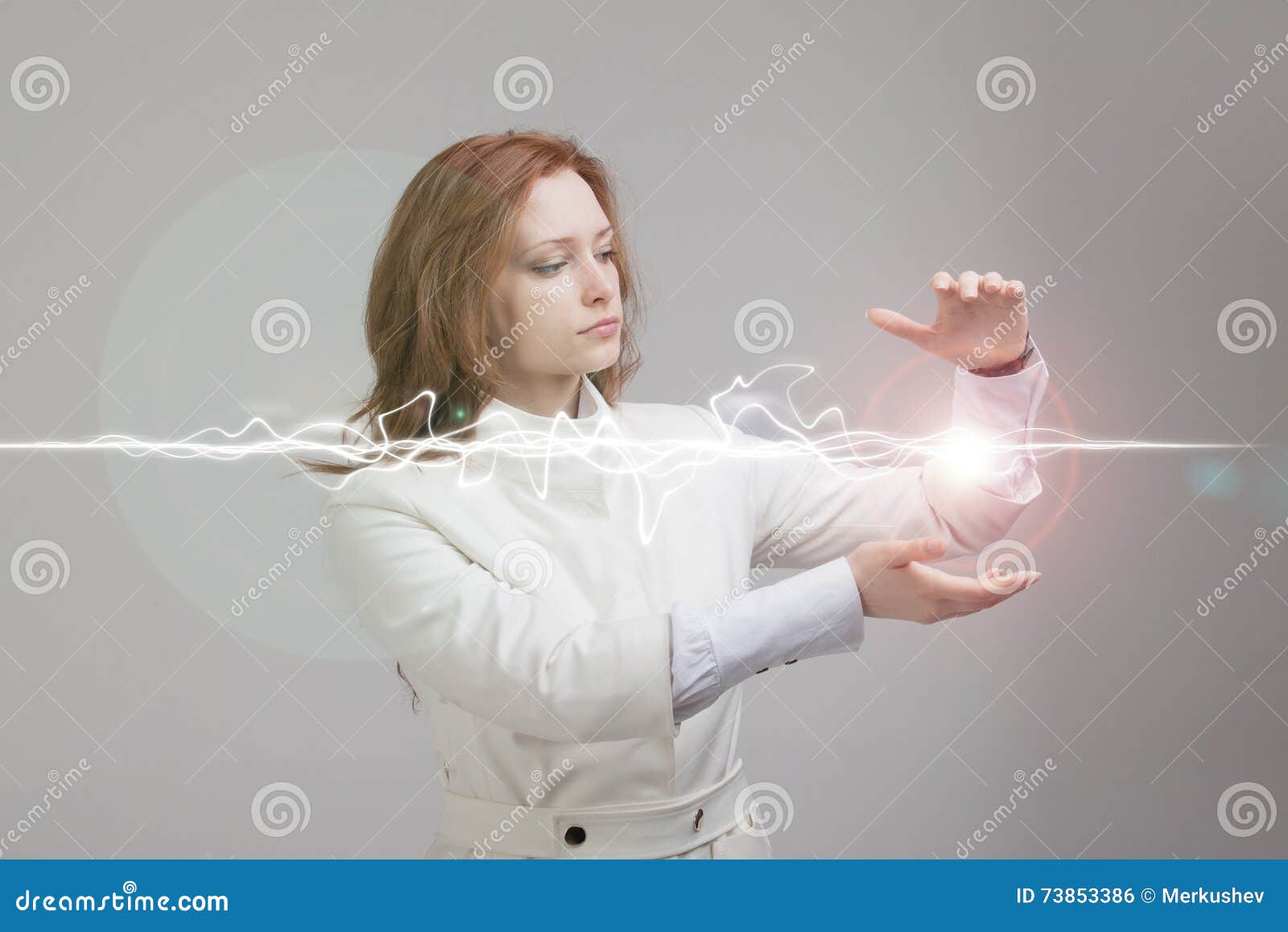 Woman Making Magic Effect - Flash Lightning. the Concept of Electricity ...