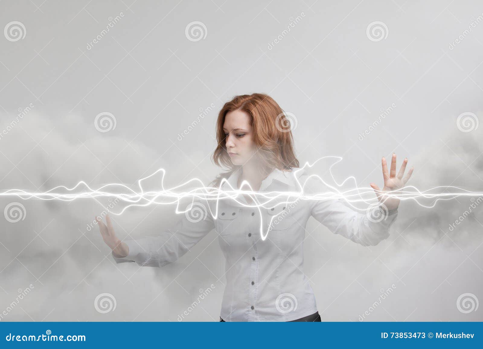 Woman Making Magic Effect - Flash Lightning. the Concept of Electricity ...