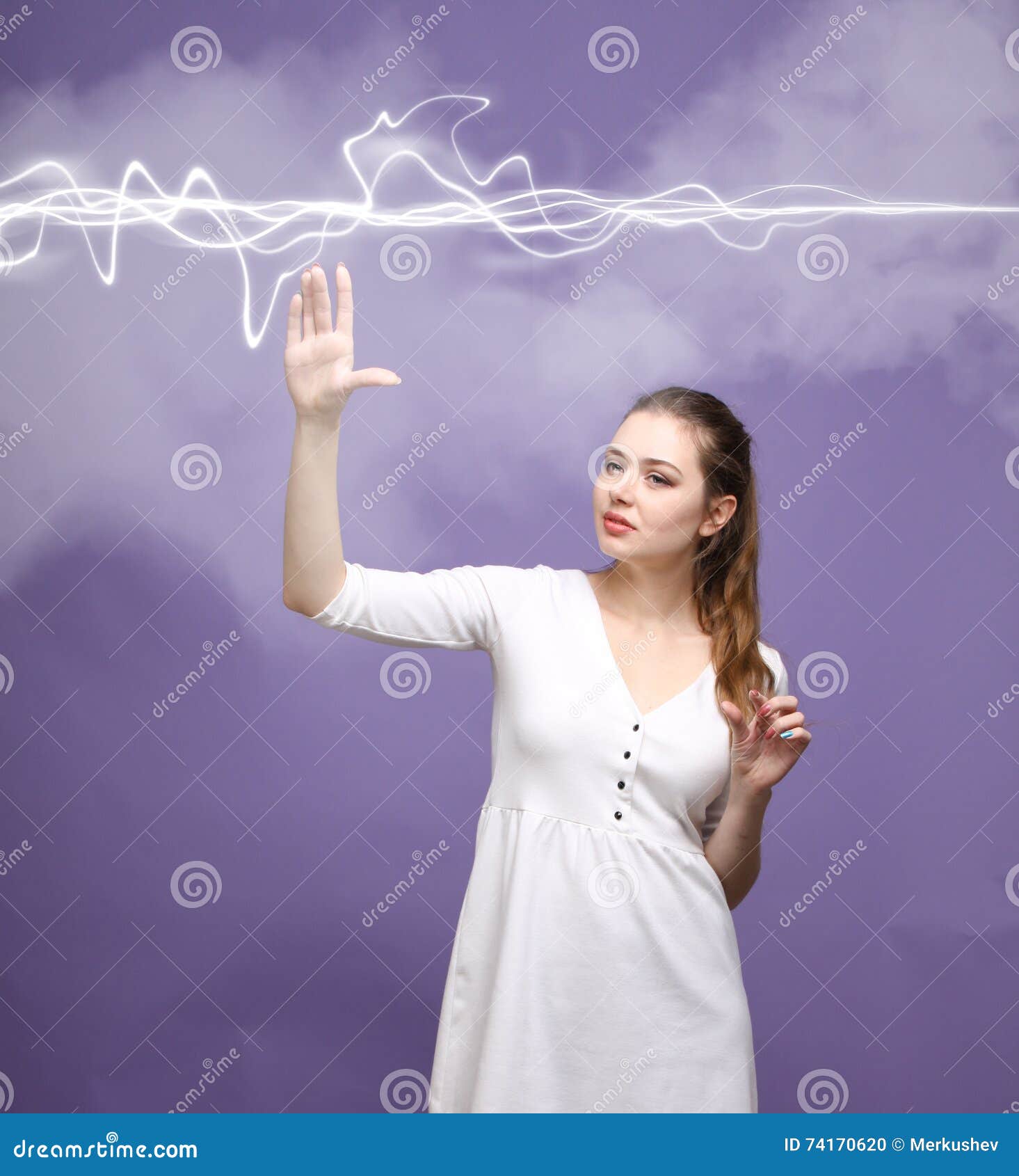 Woman Making Magic Effect - Flash Lightning. the Concept of Electricity ...