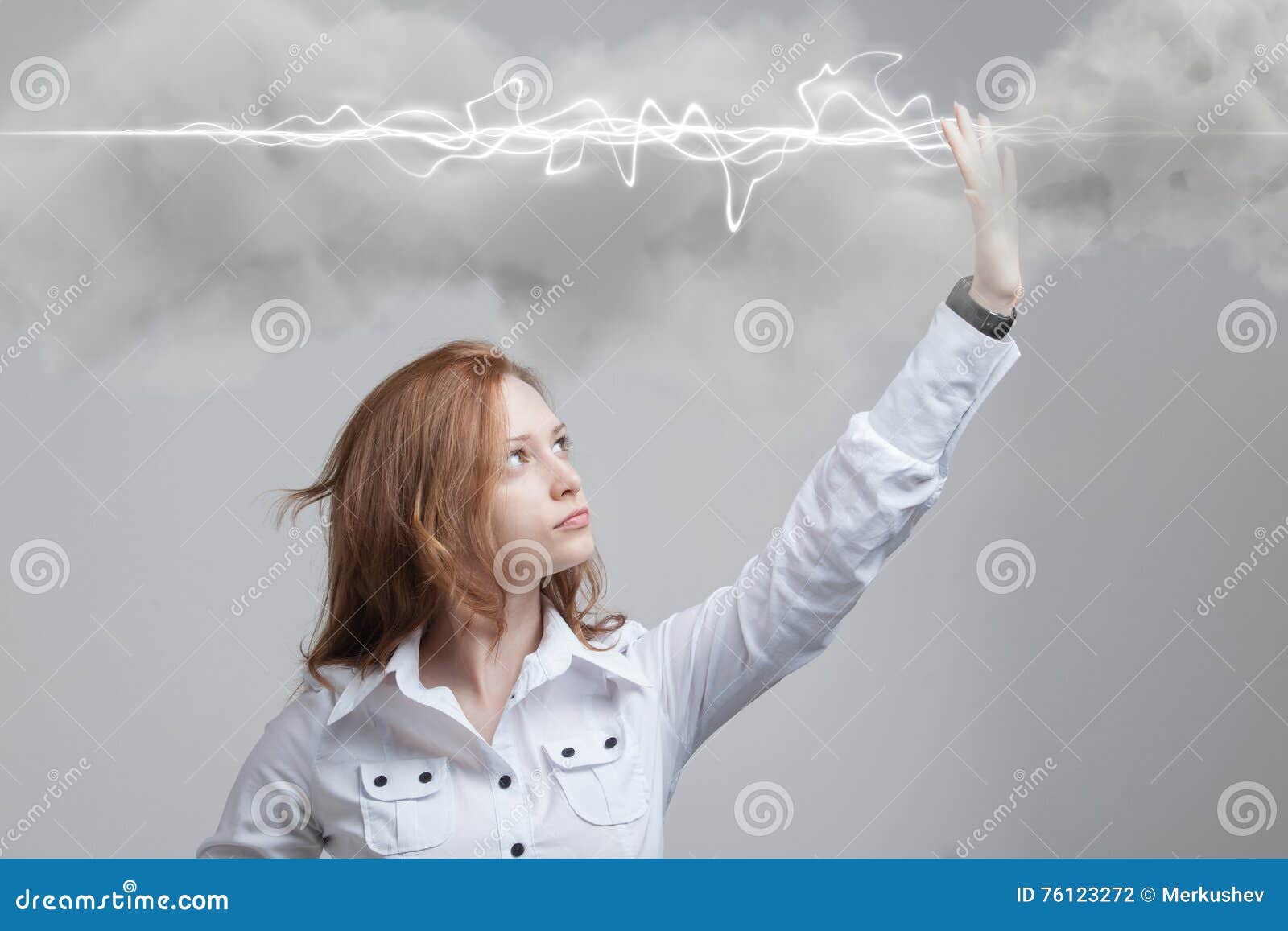 Woman Making Magic Effect - Flash Lightning. the Concept of Electricity ...
