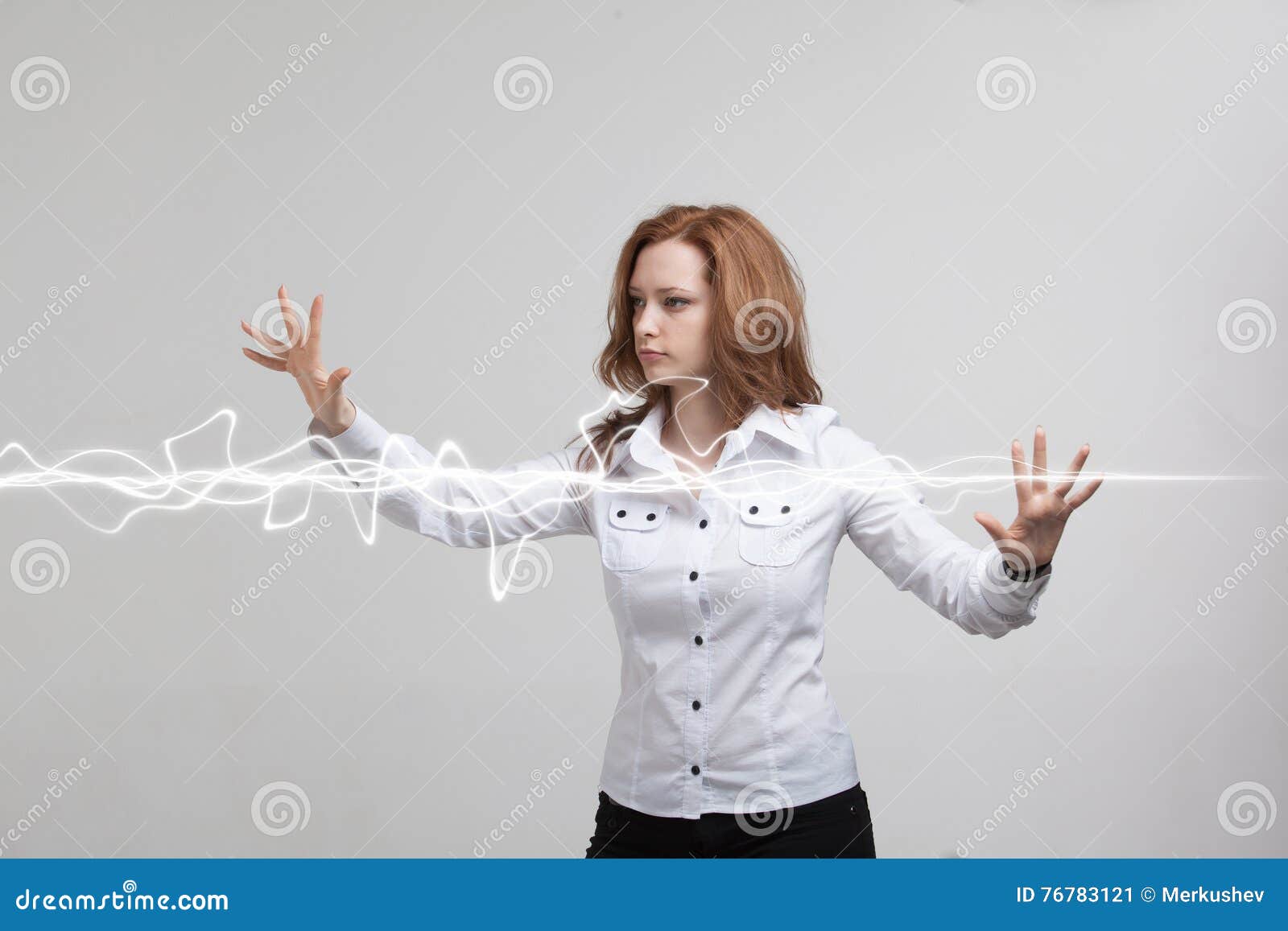 Woman Making Magic Effect - Flash Lightning. the Concept of Electricity ...