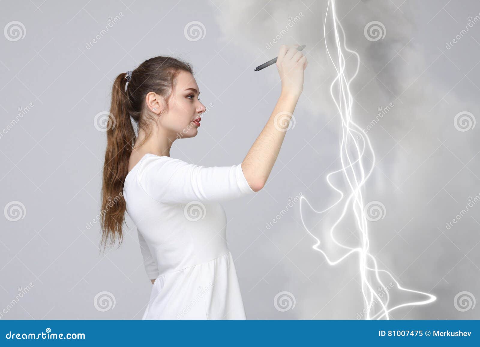 Woman Making Magic Effect - Flash Lightning. the Concept of Electricity ...