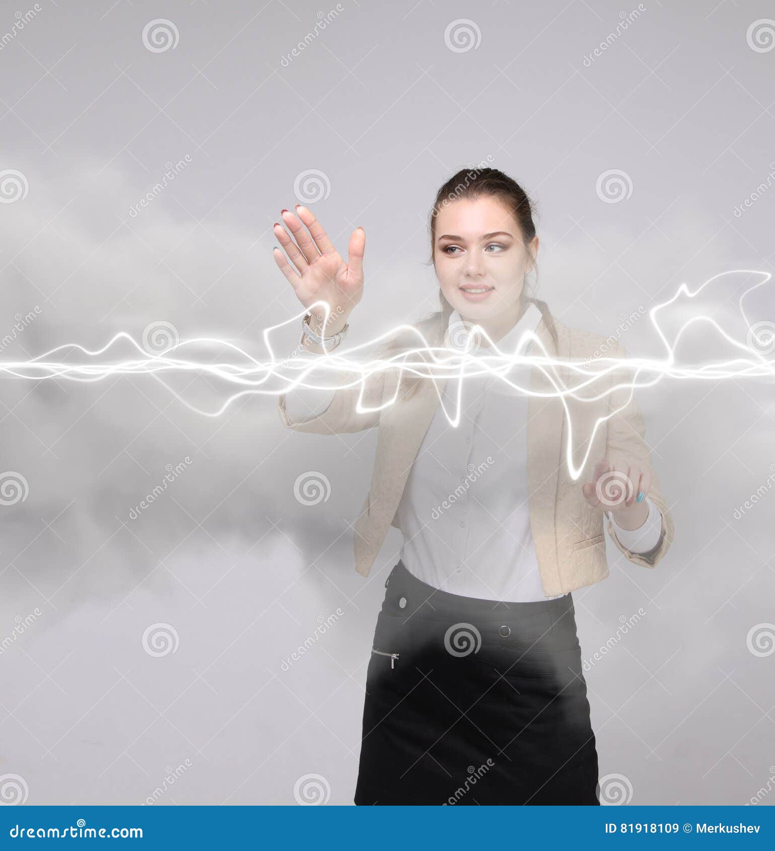 Woman Making Magic Effect - Flash Lightning. the Concept of Electricity ...