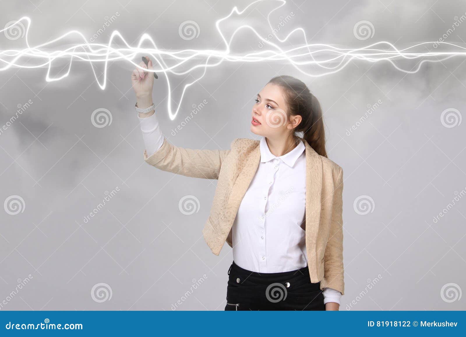 Woman Making Magic Effect - Flash Lightning. the Concept of Electricity ...