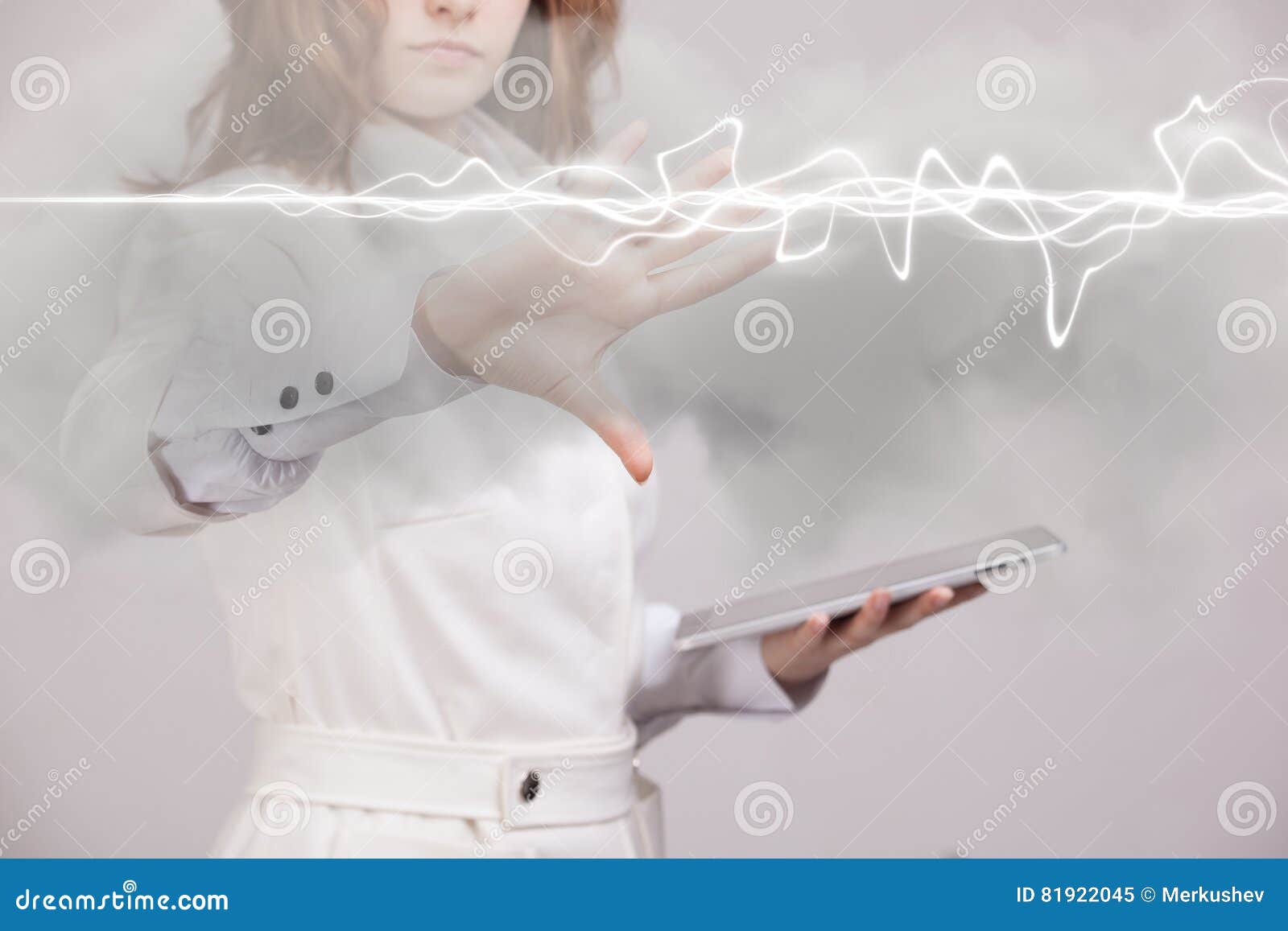 Woman Making Magic Effect - Flash Lightning. the Concept of Electricity ...