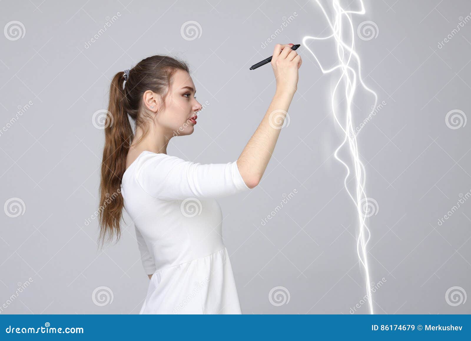 Woman Making Magic Effect - Flash Lightning. the Concept of Electricity ...