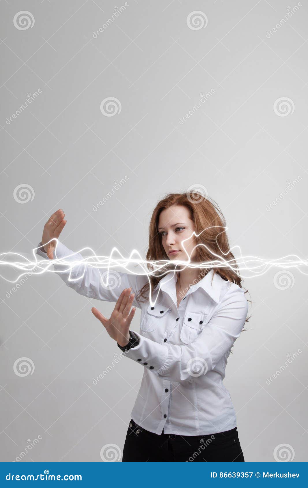 Woman Making Magic Effect - Flash Lightning. the Concept of Electricity ...