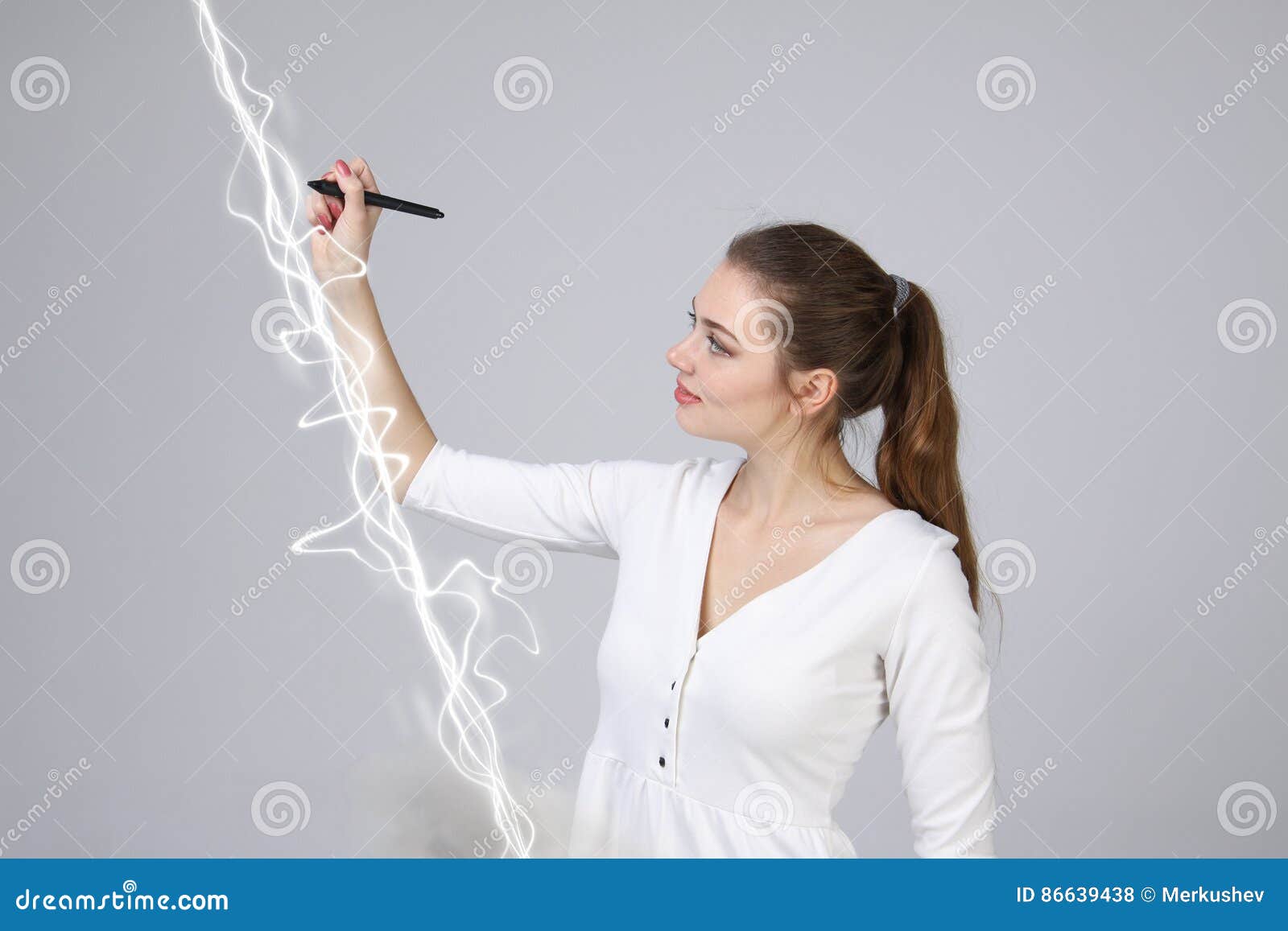 Woman Making Magic Effect - Flash Lightning. the Concept of Electricity ...