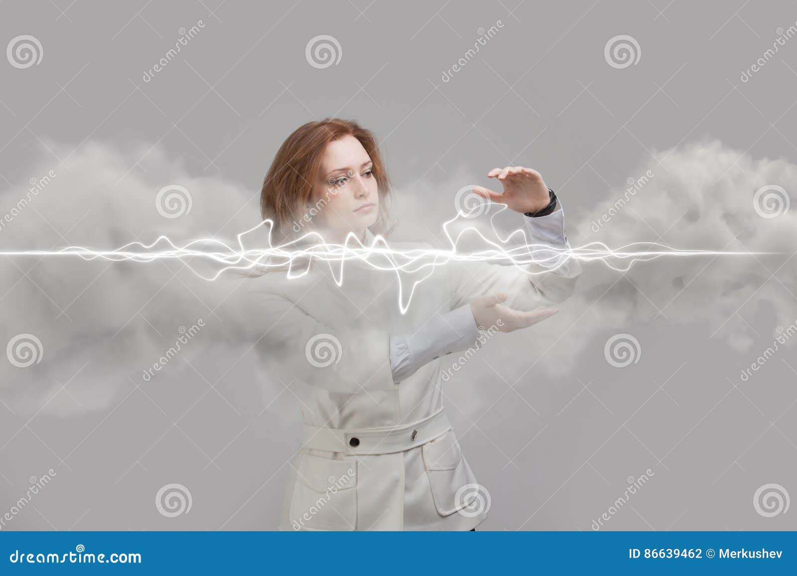 Woman Making Magic Effect - Flash Lightning. the Concept of Electricity ...