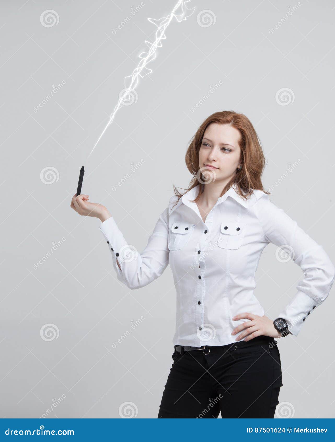 Woman Making Magic Effect - Flash Lightning. the Concept of Electricity ...