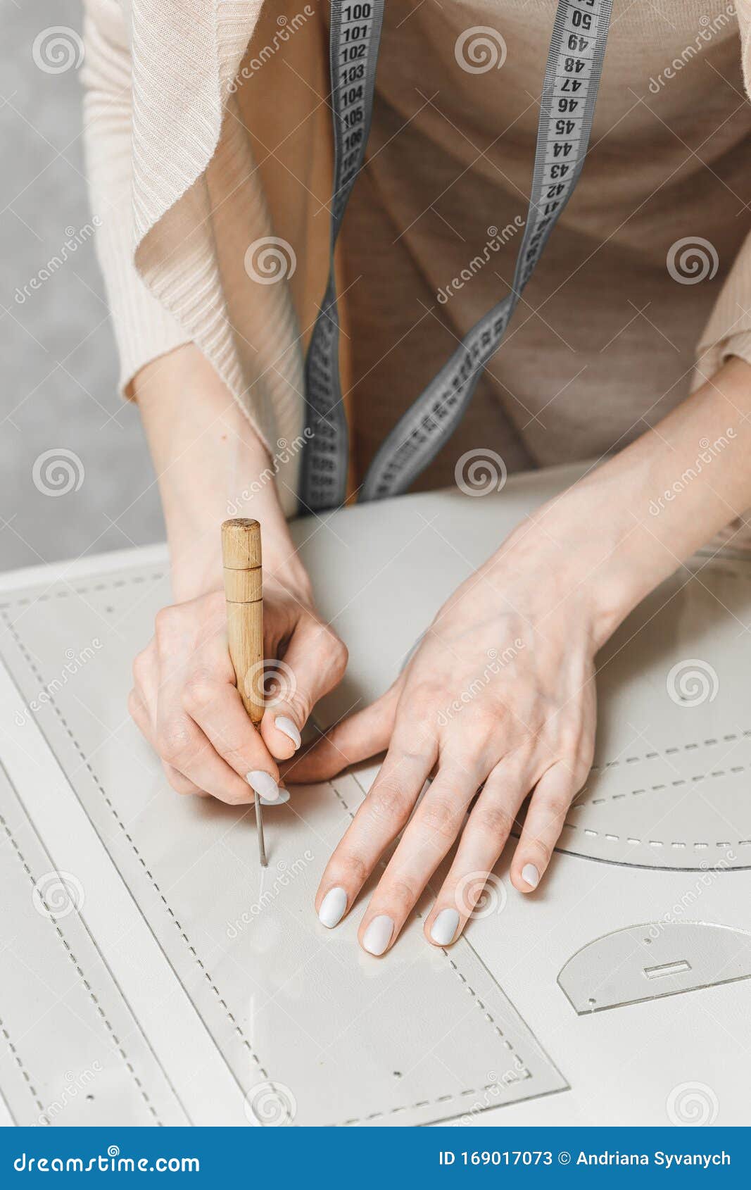 Woman Making Measurements in Patterns in Workshop Stock Image - Image ...