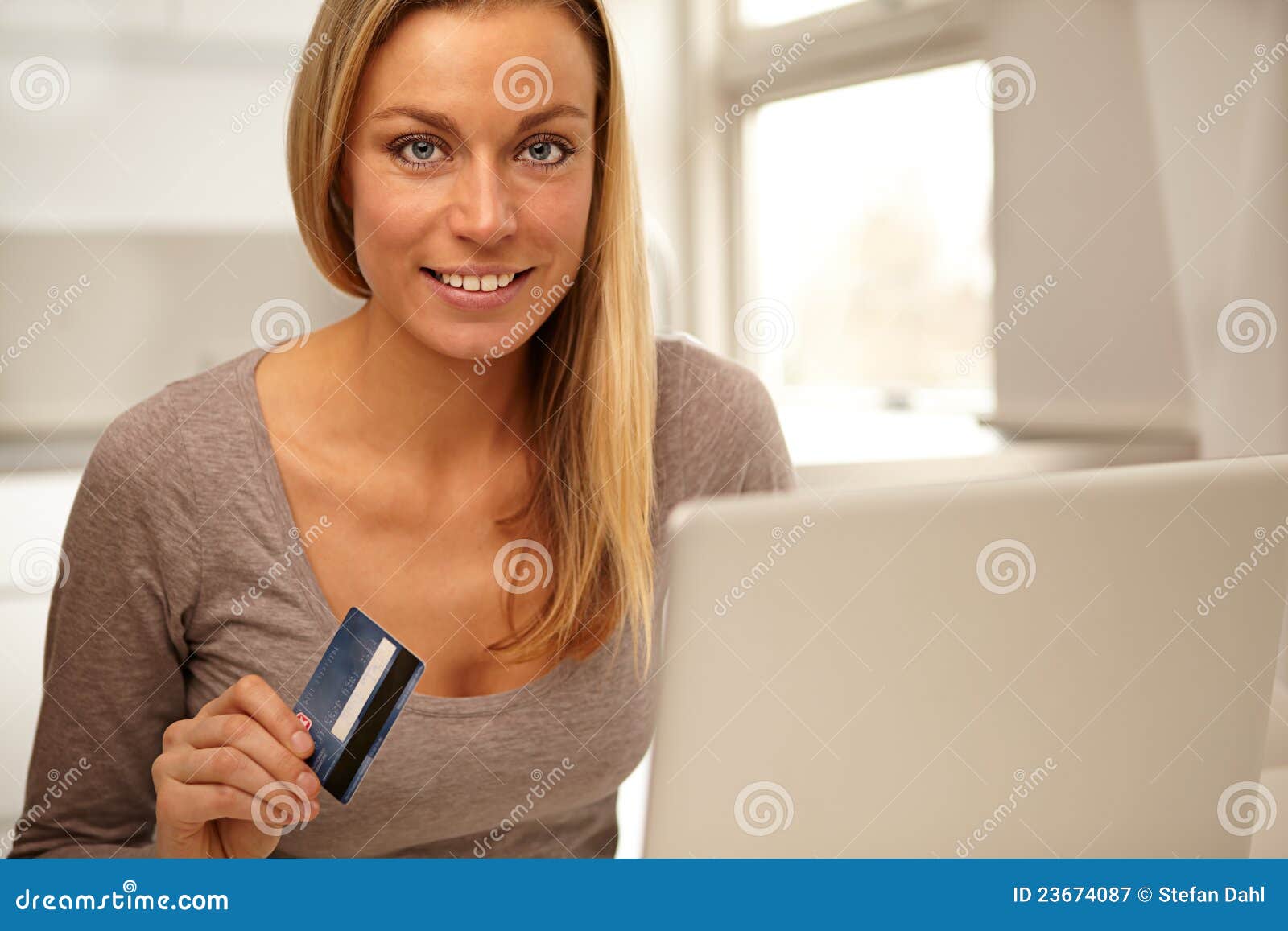 Woman Making an Online Purchase Stock Image - Image of happy, card ...