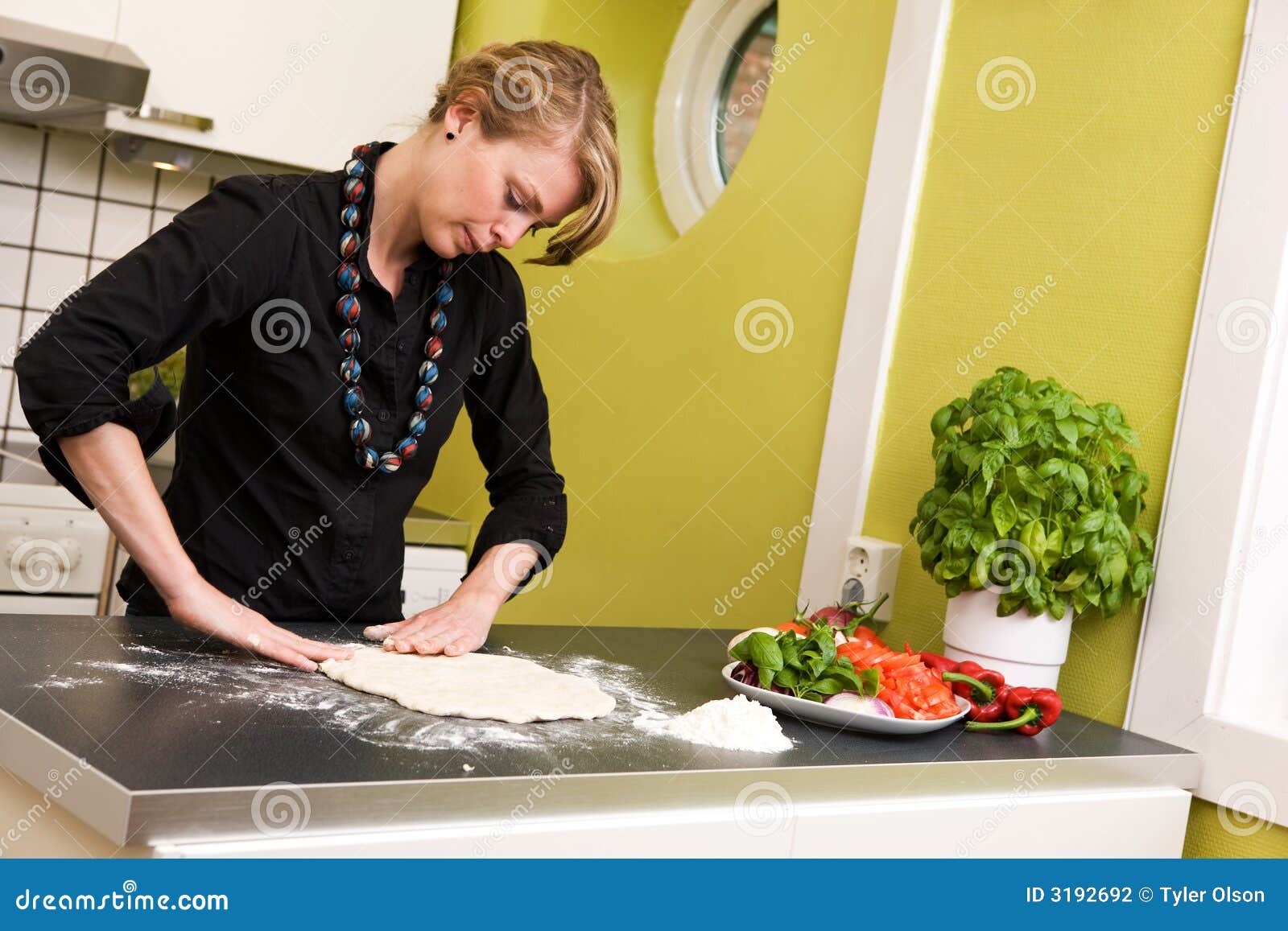 Woman Making Pizza stock photo. Image of dinner, female - 3192692