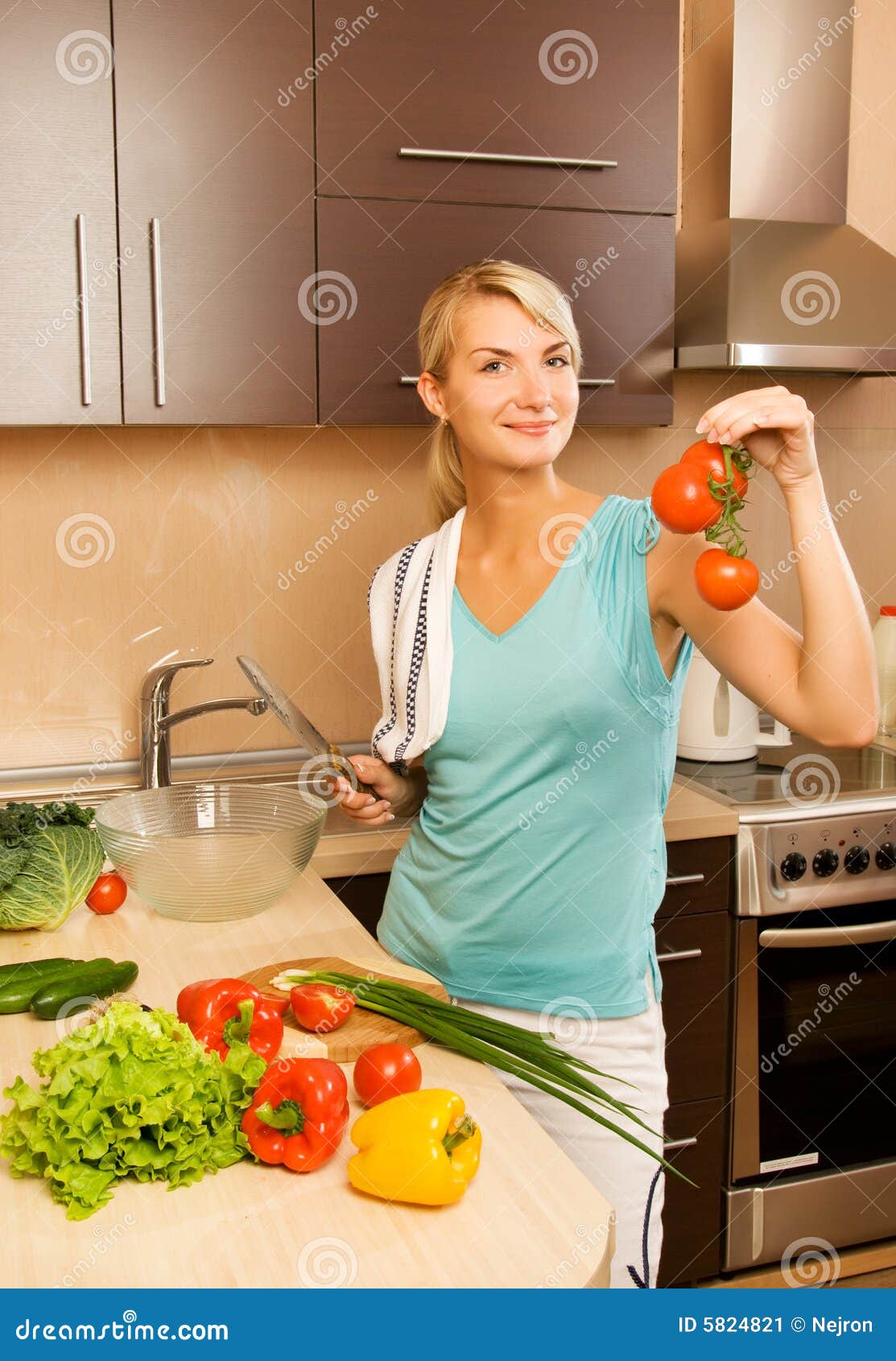 Woman making salad stock image. Image of home, beautiful - 5824821