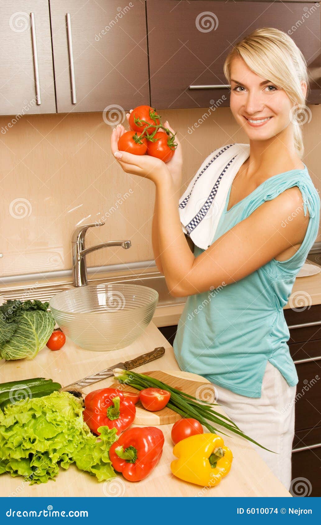 Woman making salad stock photo. Image of attractive, indoor - 6010074