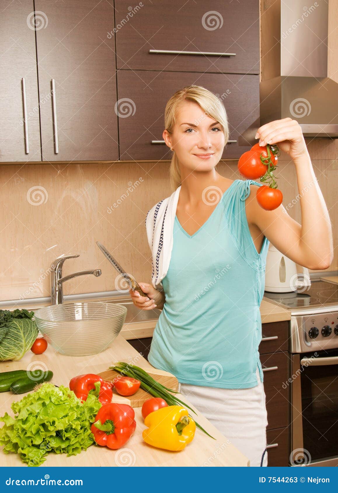 Woman making salad stock image. Image of homemade, lifestyle - 7544263