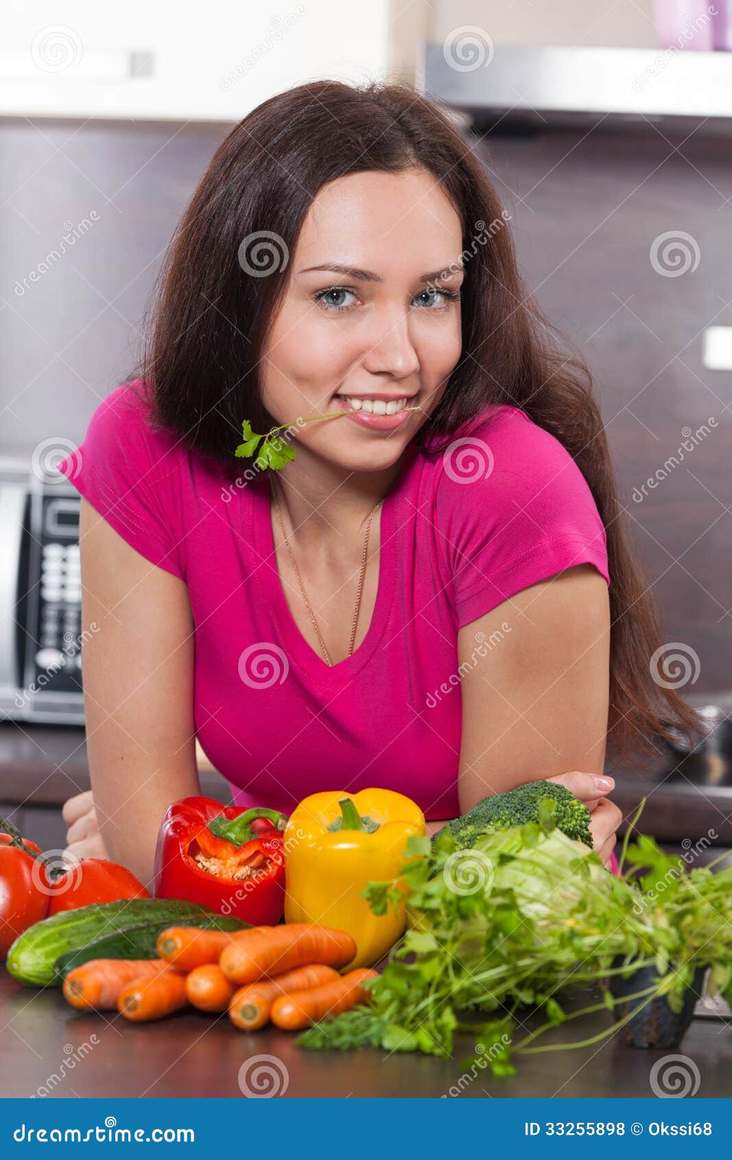 Woman making salad stock photo. Image of portrait, domestic - 33255898