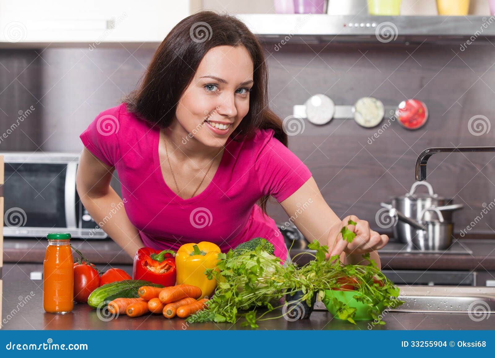 Woman making salad stock photo. Image of cheerful, preparation - 33255904