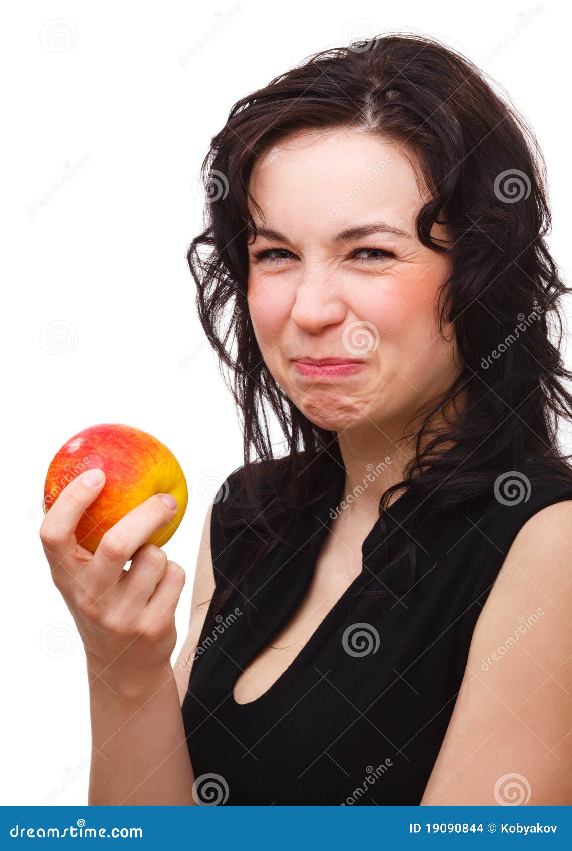 Woman is Making Sour Face after Biting an Apple Stock Photo - Image of ...