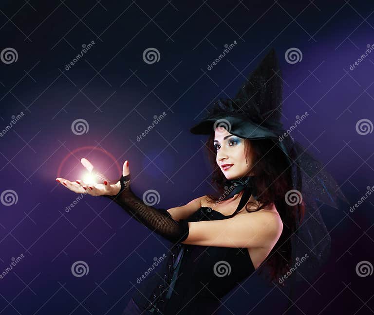 Woman Making Spell with Magic Fireball Stock Photo - Image of girl ...