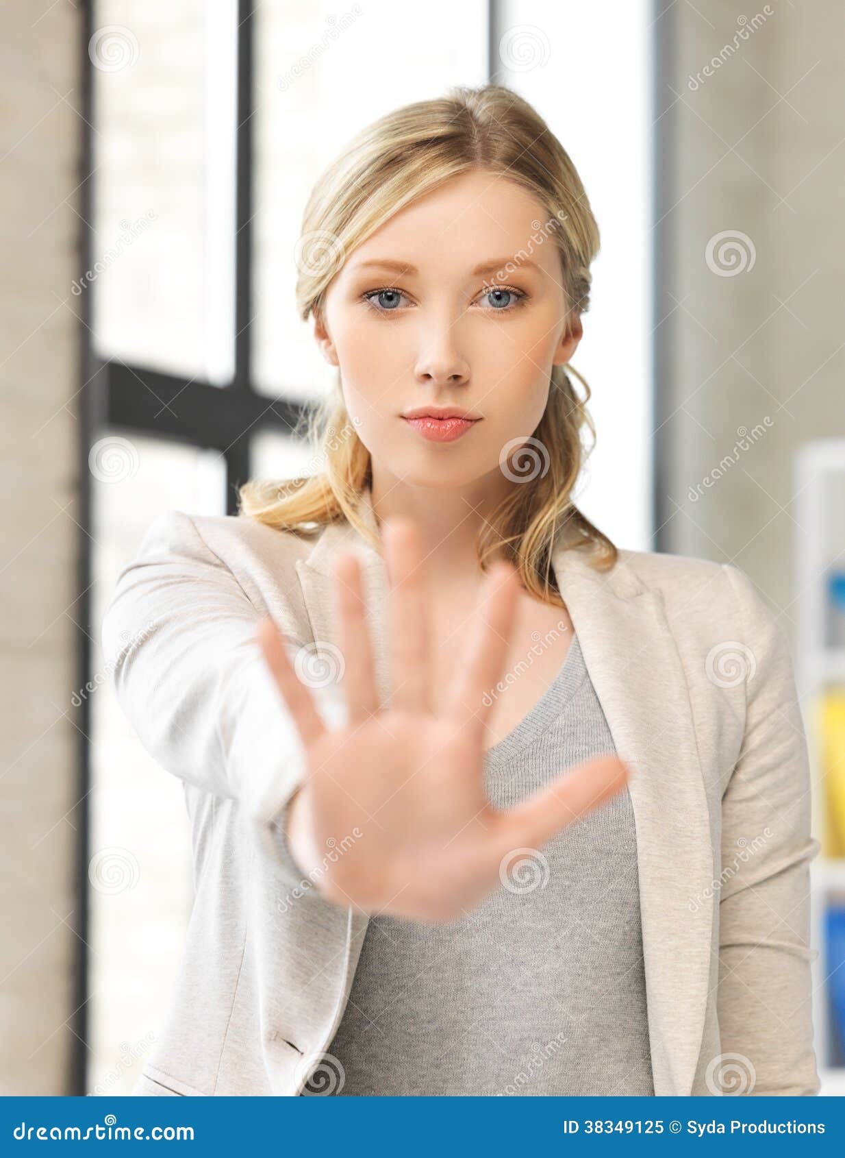 Woman making stop gesture stock image. Image of closeup - 38349125