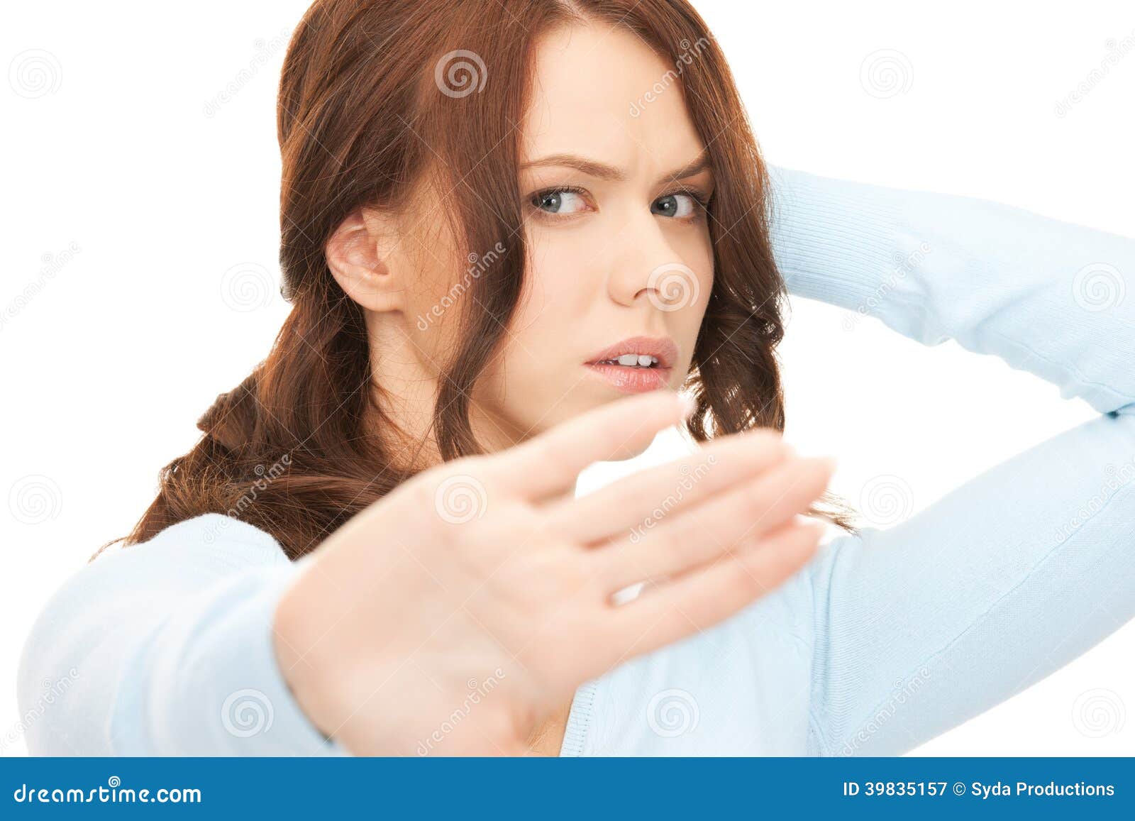 Woman making stop gesture stock image. Image of belay - 39835157