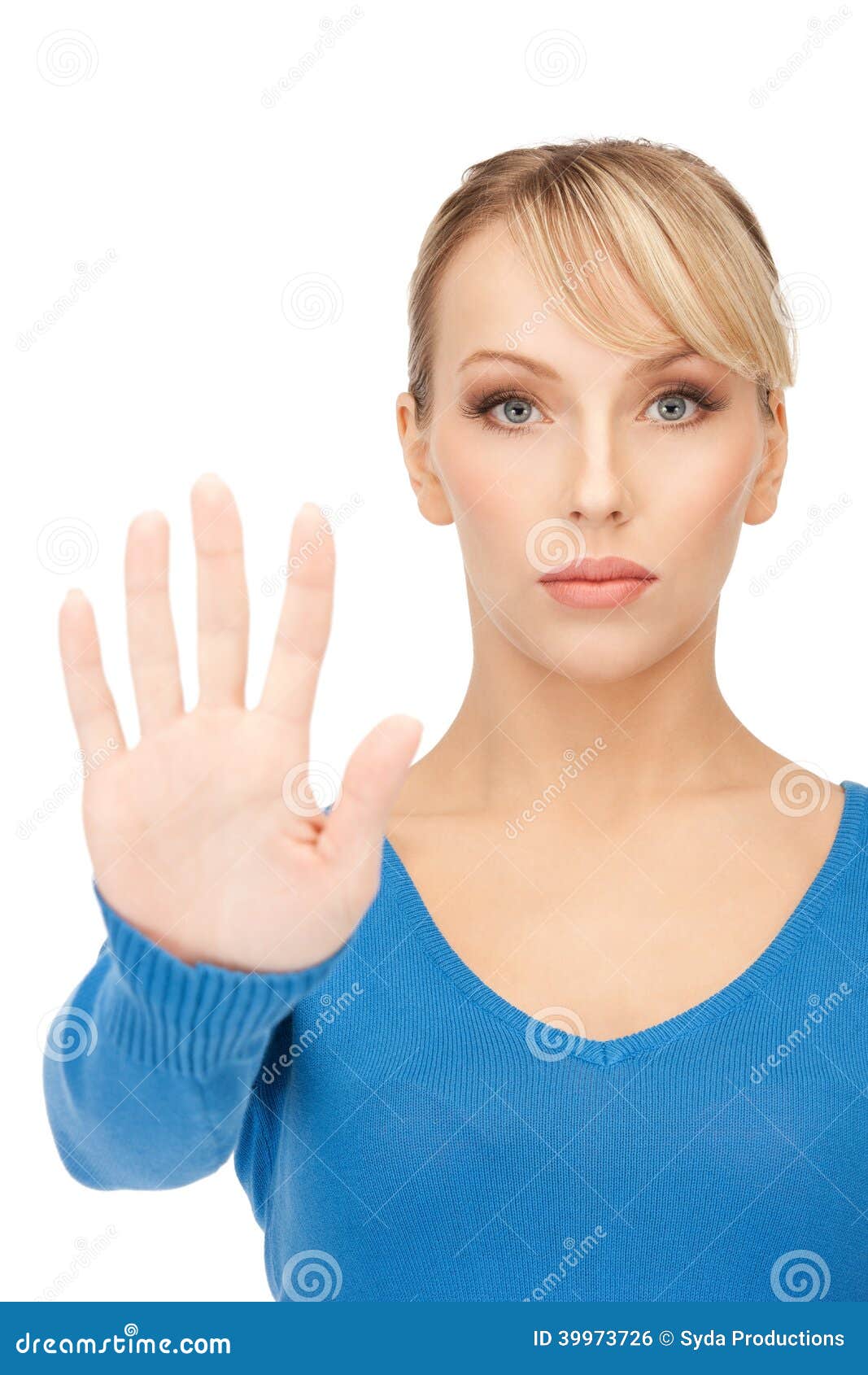 Woman making stop gesture stock photo. Image of miserable - 39973726