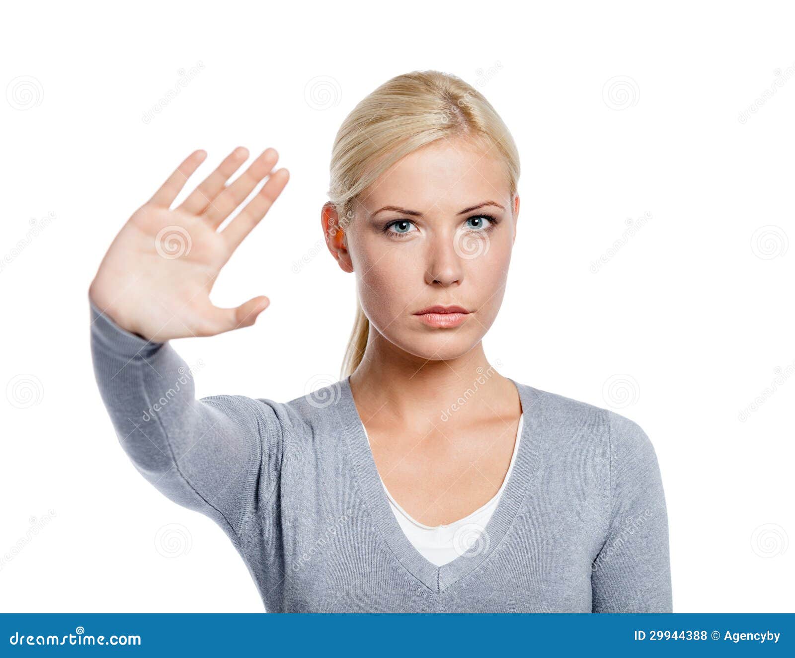 Woman making stop gesture stock photo. Image of grave - 29944388