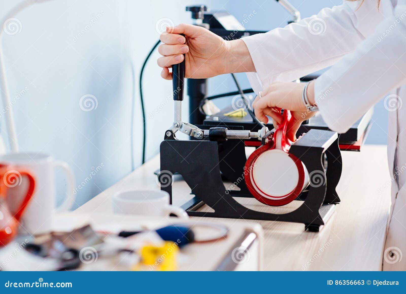 Woman Making Thermal Transfer Print Stock Image - Image of tool ...