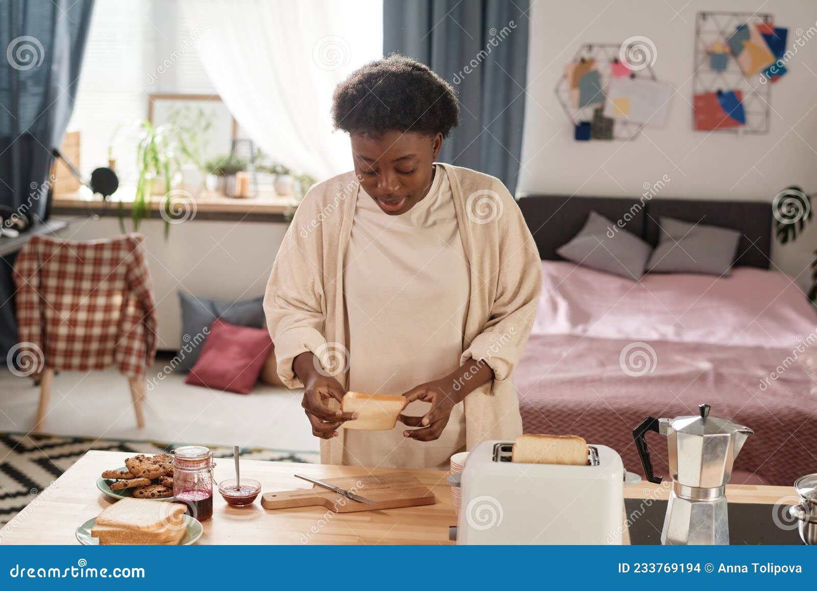Woman Making Toasts for Breakfast Stock Photo - Image of morning ...