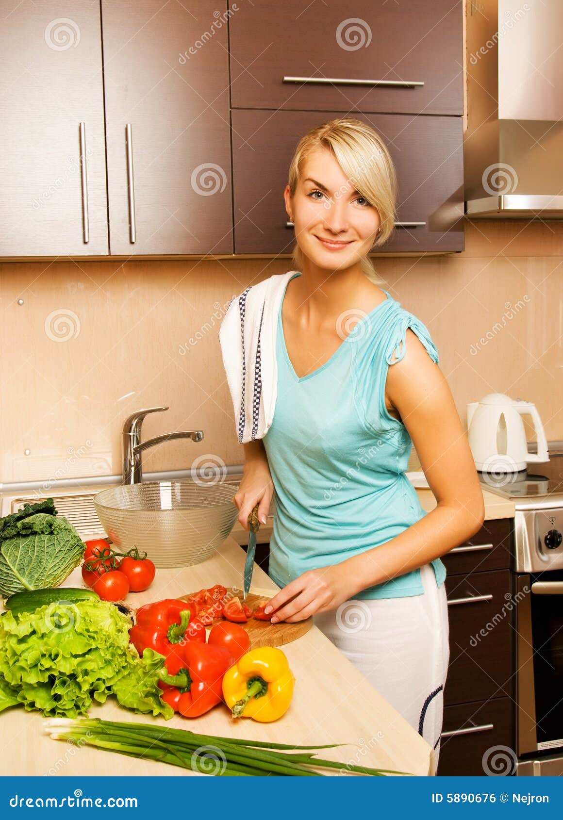 Woman Making Vegetable Salad Stock Photo - Image of cook, female: 5890676