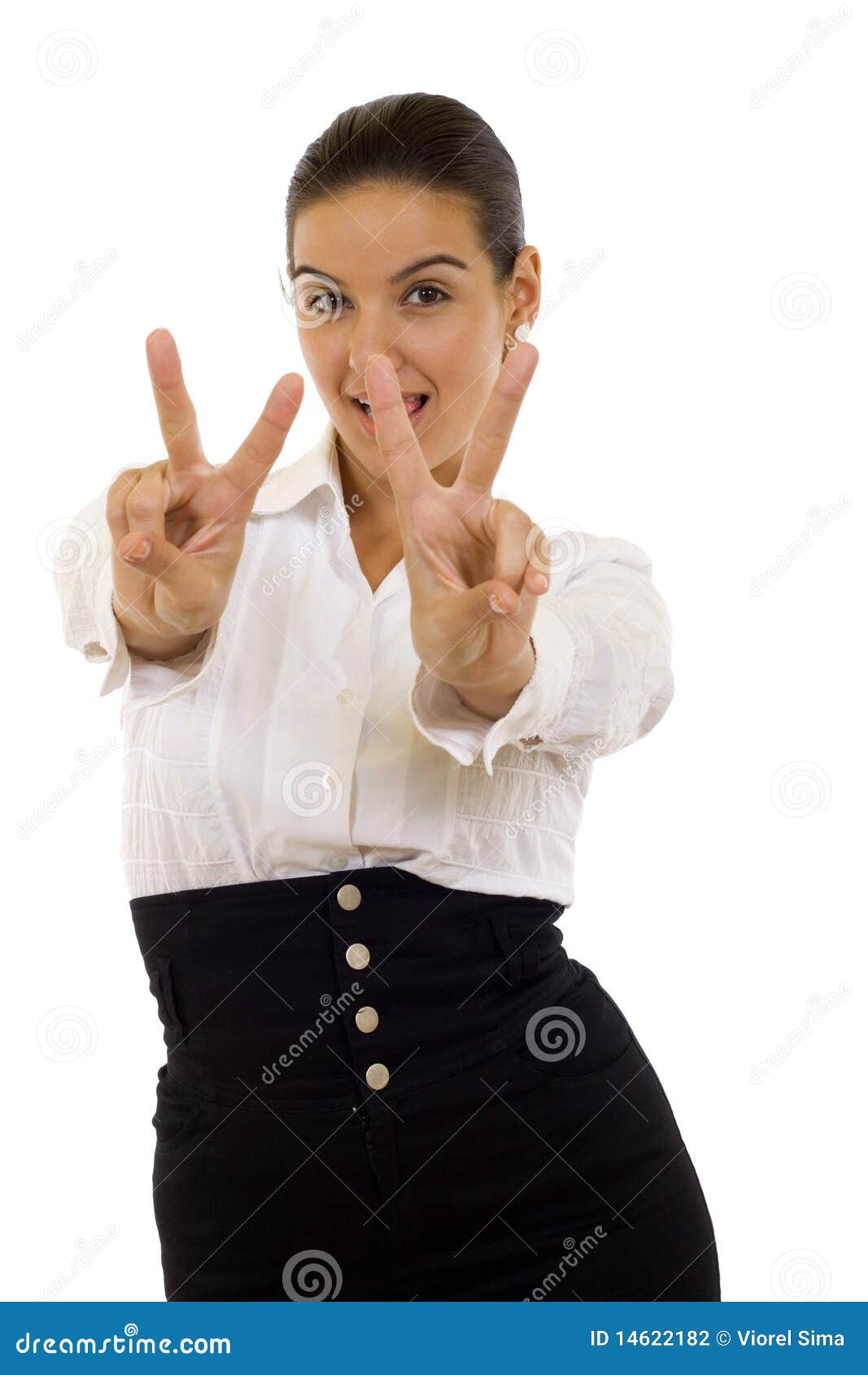 Woman Making the Victory Sign Stock Photo - Image of businesspeople ...