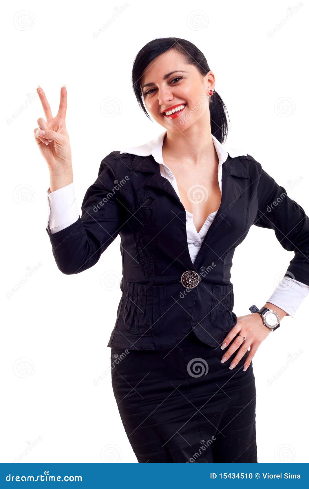 Woman Making the Victory Sign Stock Photo - Image of presentation ...