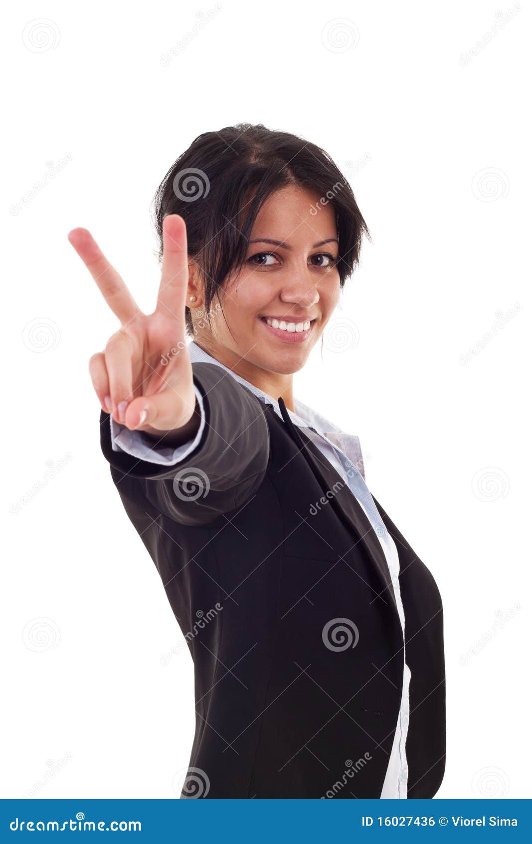 Woman Making the Victory Sign Stock Photo - Image of laugh, corporate ...