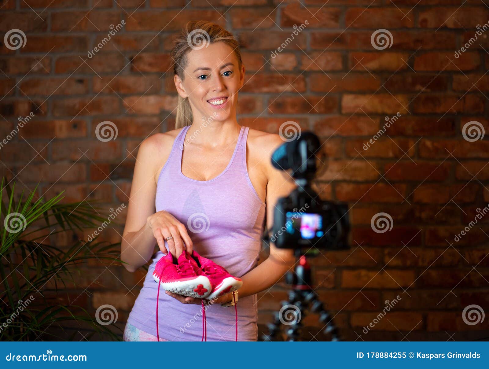 Woman making video content stock image. Image of mobile - 178884255