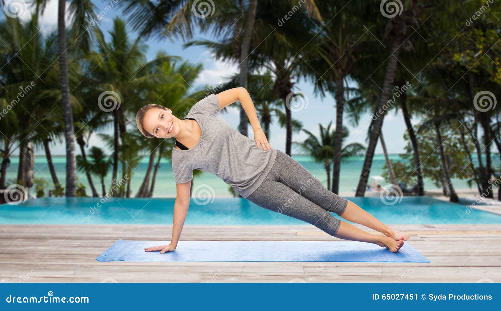 Woman Making Yoga In Side Plank Pose On Mat Stock Image Image Of Hand