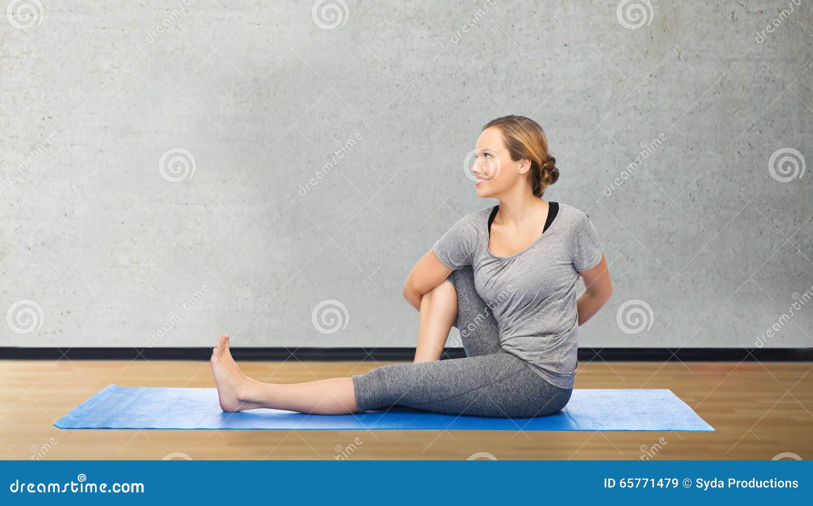 Woman Making Yoga In Twist Pose On Mat Stock Image Image Of Position