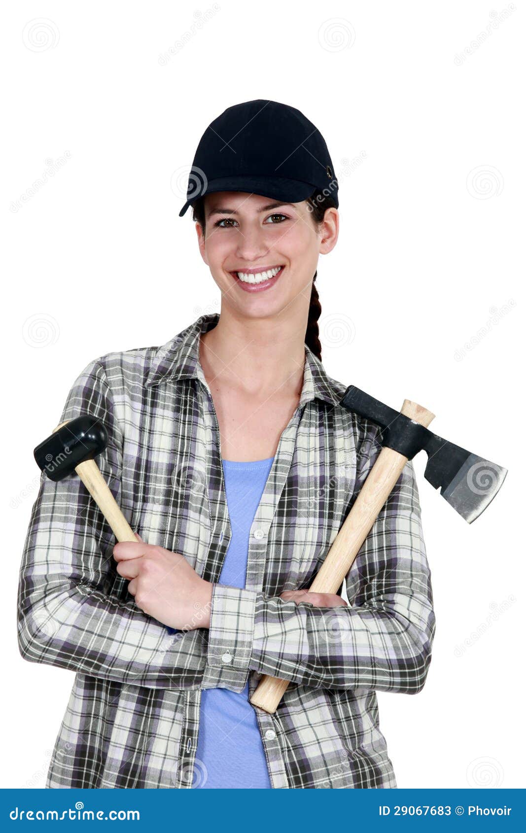 Woman with a mallet stock image. Image of holding, protective - 29067683