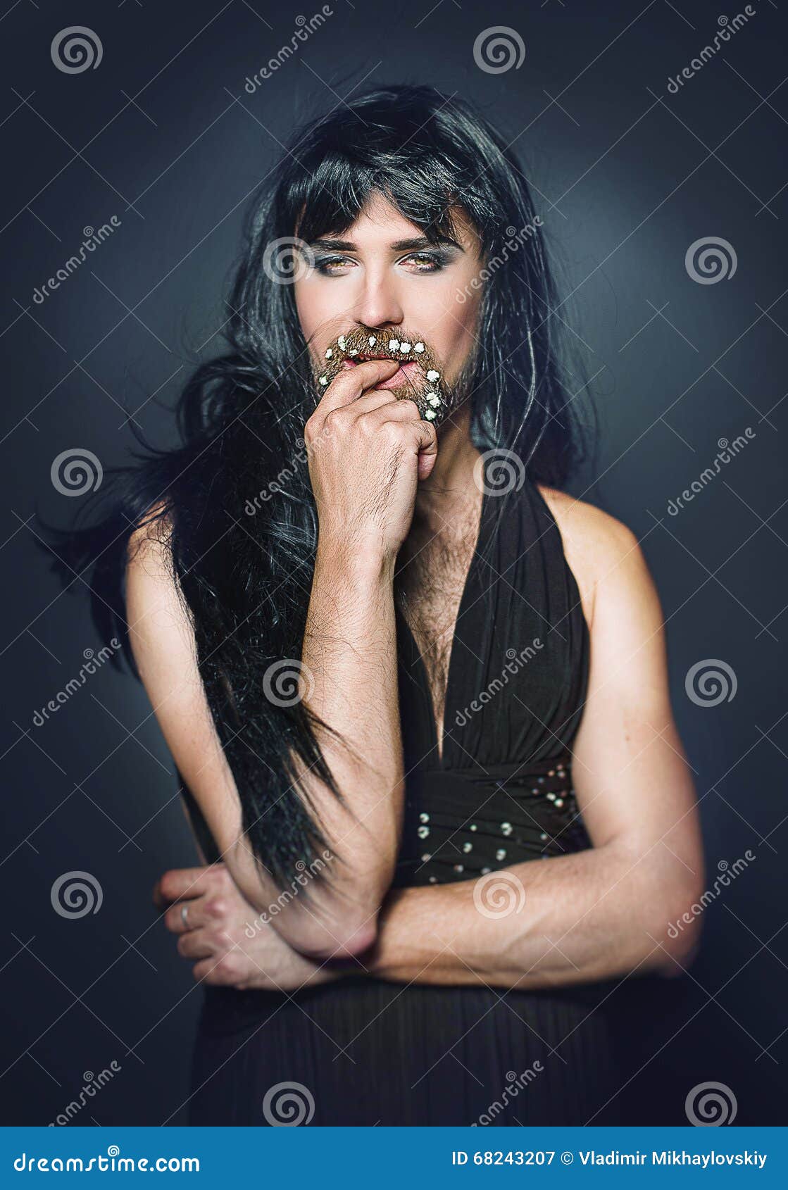 Woman Man with a Beard in a Dress Stock Image - Image of gestures ... Woman Man with a Beard in a Dress Stock Image - Image of gestures ...