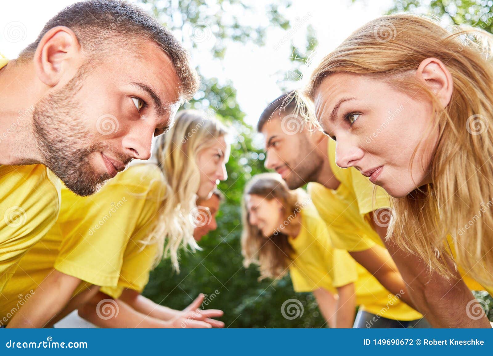 Woman and Man Doing an Exercise for Team Development Stock Photo ...