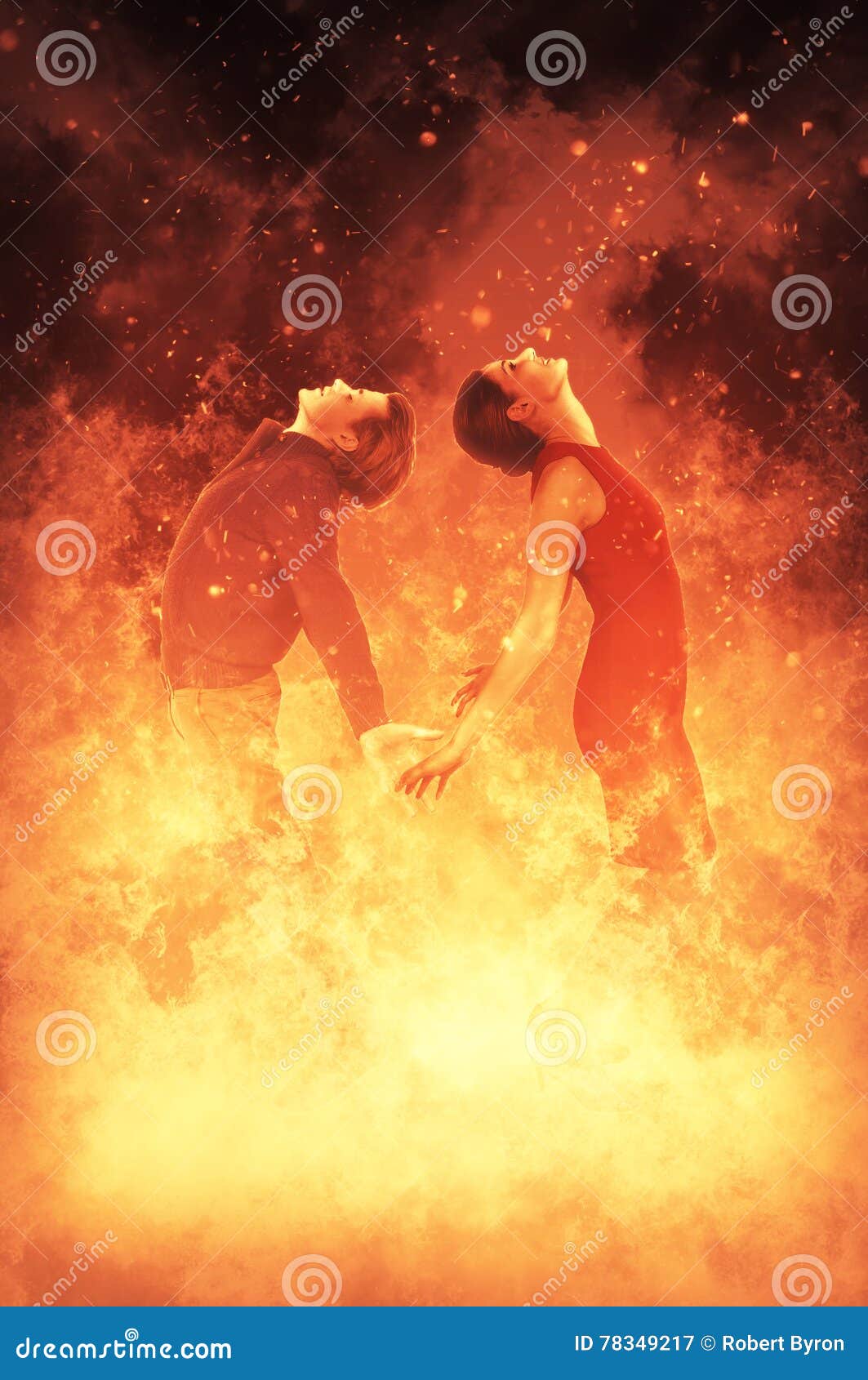 Woman and man on Fire stock illustration. Illustration of burning ...