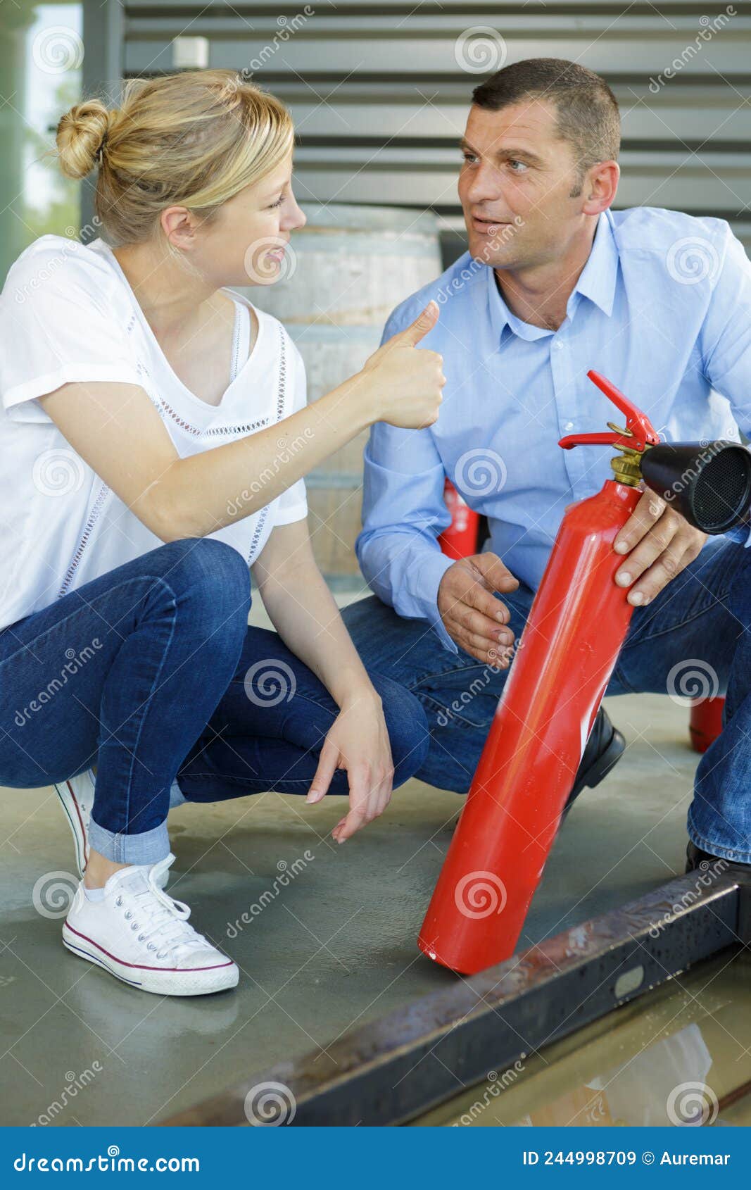 Woman and Man during Fire Prevention Concept Stock Image - Image of ...